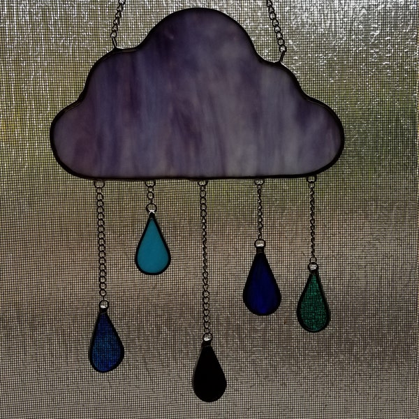 Large Stained Glass Rain Cloud & Raindrops - Etsy