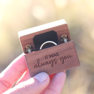 Personalized Slim Engagement Ring Box, Wedding Ring Box, Engraved Wood ...