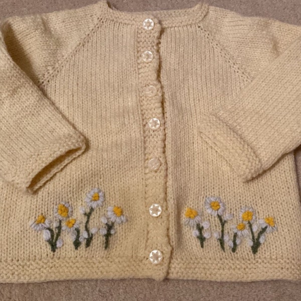 PDF Knitting Pattern, Daisy Embroidered Cardigan for Baby and Toddler ...