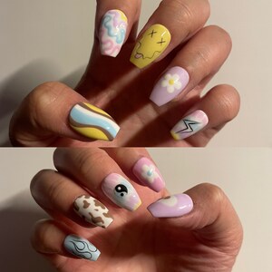 STACY Holographic Transparent Blue Kidcore Nails Press on - Etsy