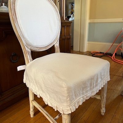 Linen Chair Seat Cover With Pleated Ruffles Multiple Colors - Etsy