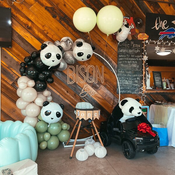 Panda-mic Party Panda DIY Balloon Garland Kit | Black Taupe Sage Green ...