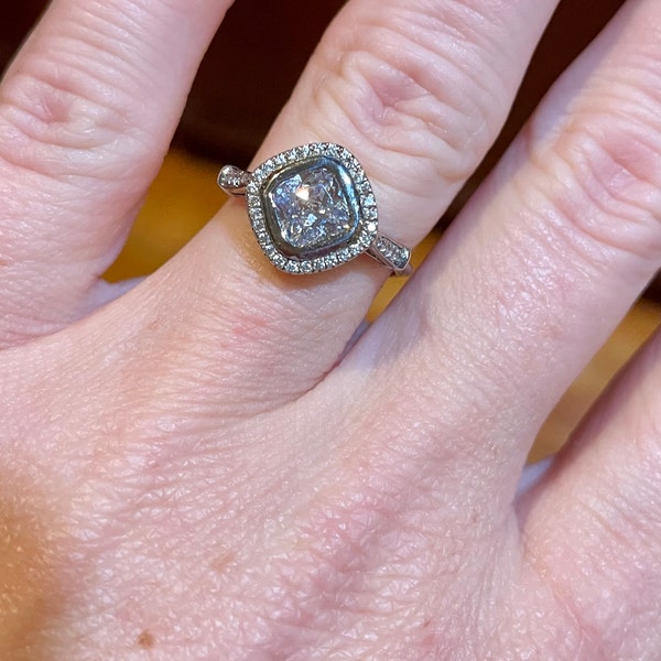 Round Cut Moissanite Ring, Square Bezel Set Moissanite Engagement Ring, Solitaire Wedding Ring ...