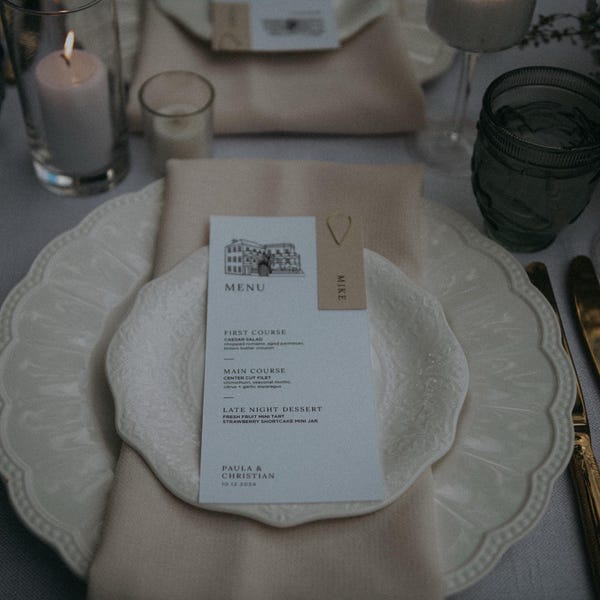 Menu Name Tag - Wedding Name Card - With - Gold Teardrop Clip - Place ...