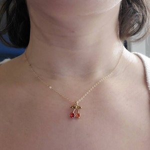 Cherry Gold Necklace, Cherry Charm Necklace, Best Friend Gift, 14K Gold ...