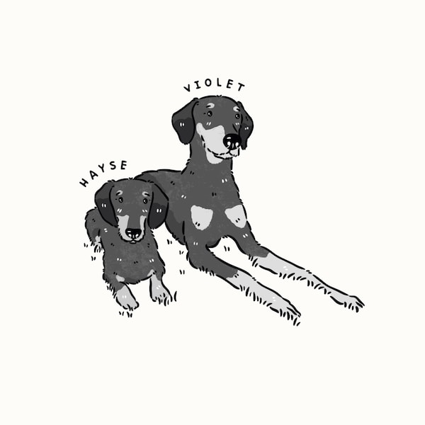 Digital Custom Two Pet Portrait for Dogs/cats, Minimalist Line Art ...