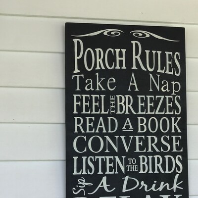 Porch Rules Wood Sign Wooden Porch Sign Farmhouse Decor Porch Decor ...