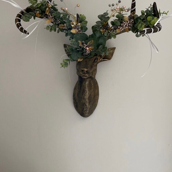Stag Head Wall Hanging Floral Deer Head Art Work Animal Head Wall Decor ...