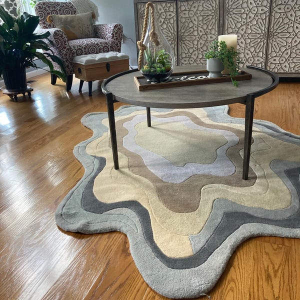 Soft Grey Irregular Shape Hand Tufted Abstract Wool Area Rug for Kids ...