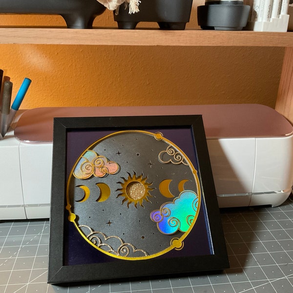 3D Moon Phases and Sun Shadow Box, Celestial Shadow Box, Stars 3D SVG ...