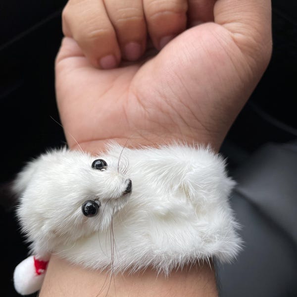 Weasel Slap Bracelet, Sherman the Ermine, White Ermine Slap Bracelet ...