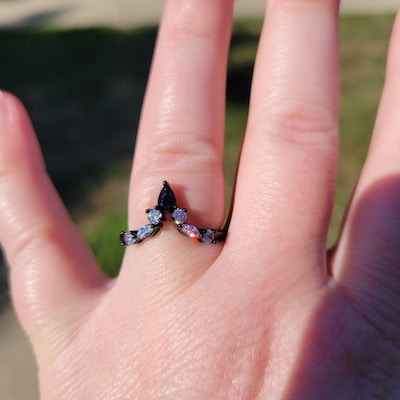 Galaxy Orion Nebula Ring for Women, Engagement Ring Set, Black Titanium ...