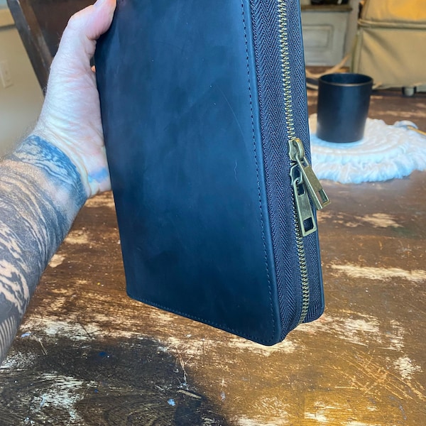 Personalized Genuine Leather A5 Journals Case, Zipper Notepad Padfolio ...