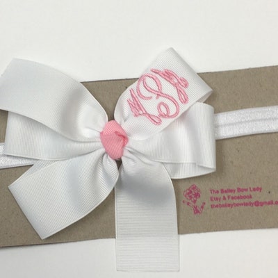 Classic Monogrammed Hair Bow Headband-you Choose Colors/monogrammed ...