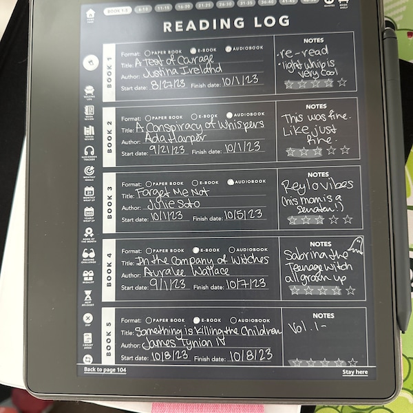 Kindle Scribe Reading Journal Hyperlinked PDF Templates for Kindle ...