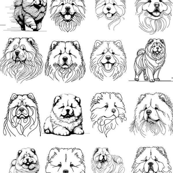 Chow Chow Line Art Clipart Bundle: Minimalist Dog Vector (digital ...
