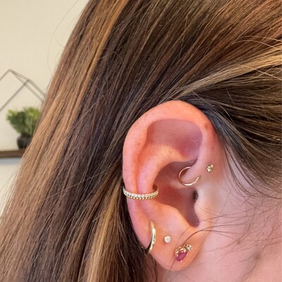 ASTM F136 Titanium Gem and Bead Conch Earring, Gold Conch Hoop, Conch ...