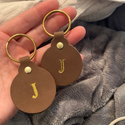 Custom Leather Circle Key Fob. Monogrammed Personalized Full Grain ...