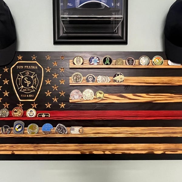 Rustic American Flag Challenge Coin Display: Military Gift - Etsy
