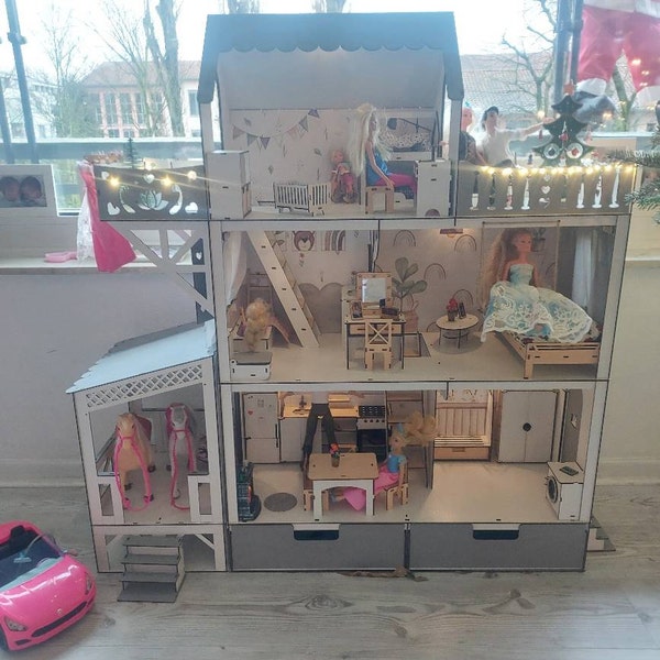 Adorable Big Gray Dollhouse With Terrace and Balcony - Doll House for ...