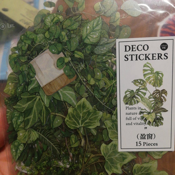 15 Pcs Potted Plants Clear Sticker, Green Leaves Clear Sticker Pack ...