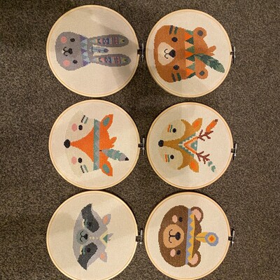 Set of 6 Cross Stitch Patterns, Animals Cross Stitch Pattern, Forest ...
