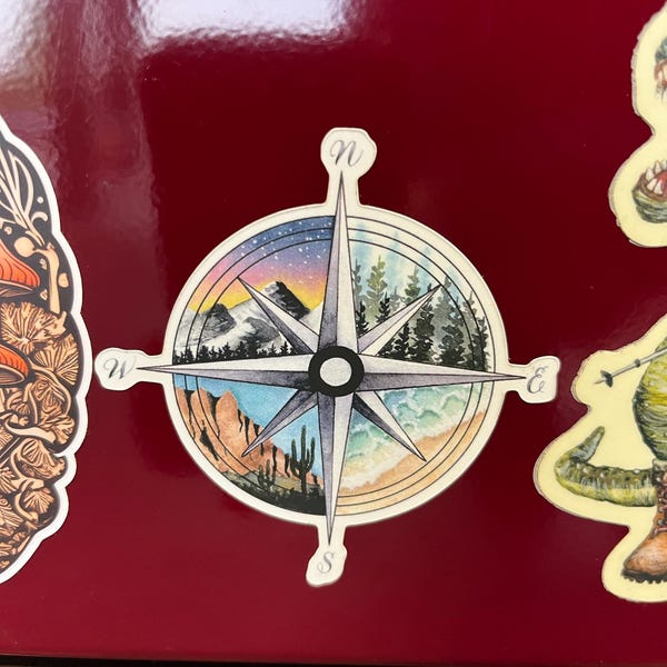 Watercolor Compass Rose Vinyl Sticker: Regional Landscapes Adventure - Etsy