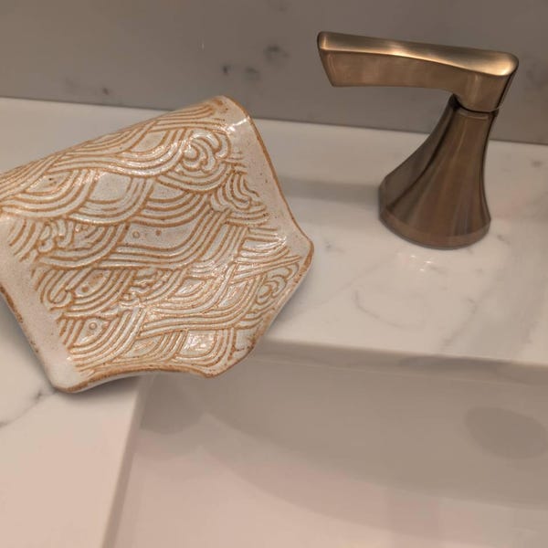 Self-draining Ceramic Sponge Holder With Drain Spout, Handmade Self ...