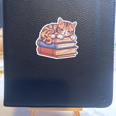 Cat Sleeping on Stack of Books Sticker - Etsy