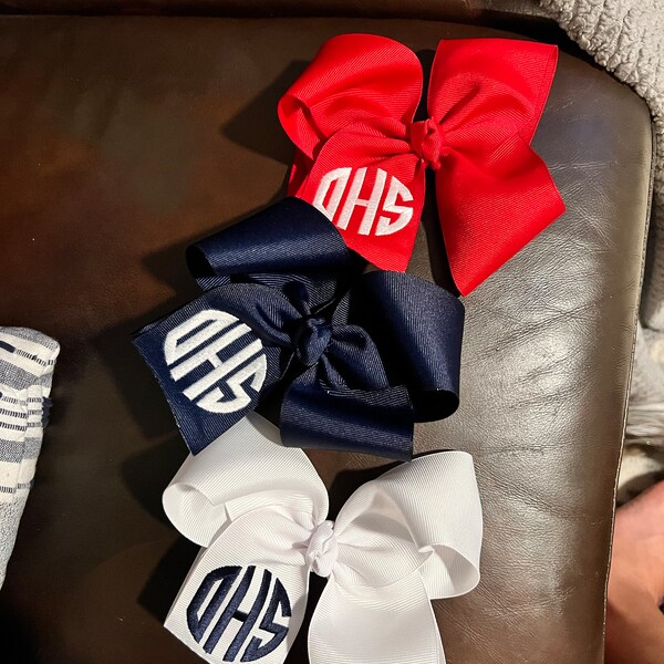 Set of 3 or 5 Large Monogrammed Hair Bows…personalized 5.5 Inch ...