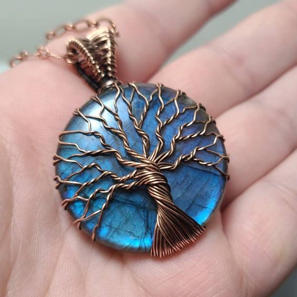 Tree of Life Labradorite Copper Pendant Wire Wrapped Gemstone Copper ...