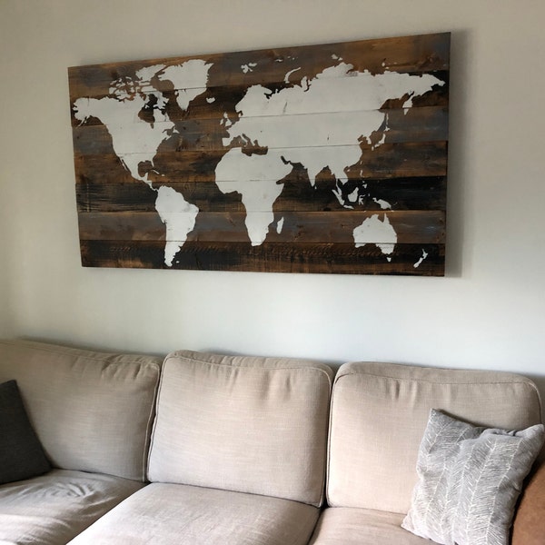 Industrial 1.0 Rustic Wood Map | World Map on Wood | Wood Map | Travel ...