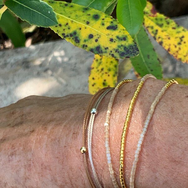 Red String Bracelet, Gold and Red Seed Bead Bracelet, Minimalist Thin ...