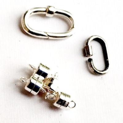 4 Sterling Silver Magnetic Clasps, 925 Silver Magnetic Clasps, Shiny ...