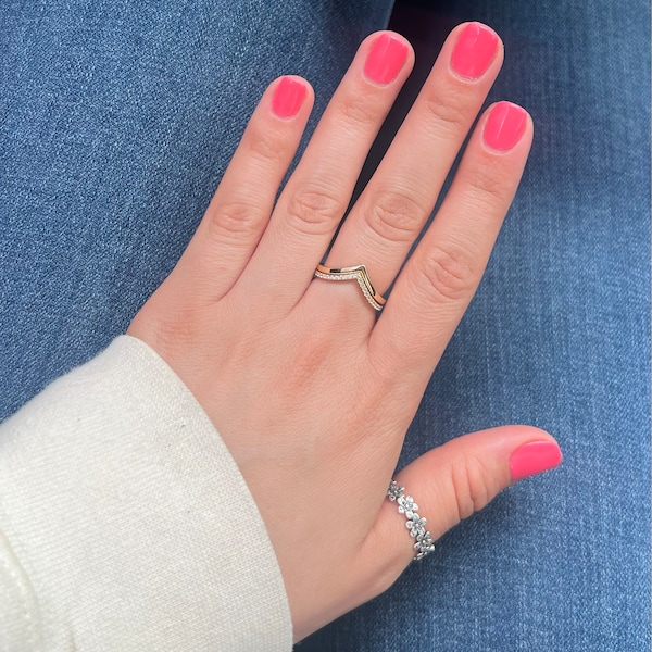 V Ring Set, Stacking Ring, Chevron Ring, Minimalist Ring, Wedding Band ...