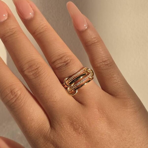 18K Gold Trendy Multi Link Ring in Rouge, Spinelli Kilcollin Dupe, Non ...