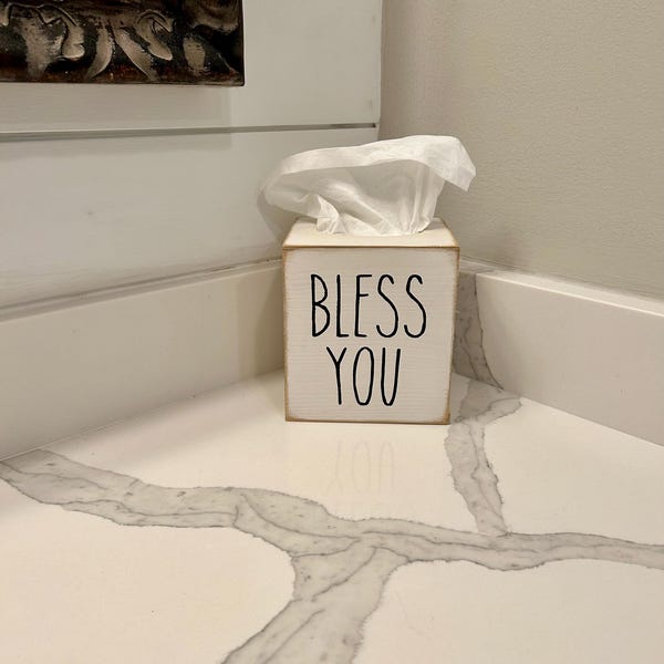 Wood Tissue Box Cover, Bless You, Farmhouse Tissue Box Holder, Rustic ...