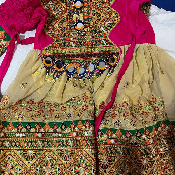 Afghan Traditional Dress Lime Eye With Full Hand Made Embroidery Kuchi ...