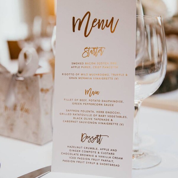 Personalised Rose Gold Menu, Invividual Wedding Guest Menu in Foil - Etsy