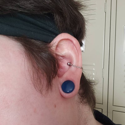 16g Dainty Flower Helix Double Chain Ear Stud, Flat Back Chain Hoop ...