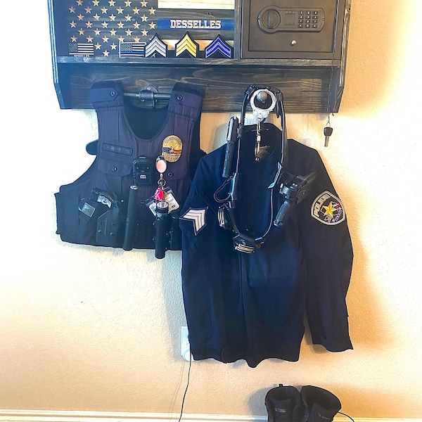 Police Duty Gear Rack With Lockbox Safe + FREE Metal Miranda Card ...