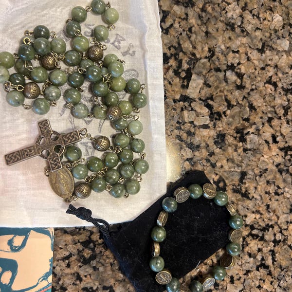 Handmade Catholic Rosary: Green Jade Beads, Celtic Cross, Scottish ...