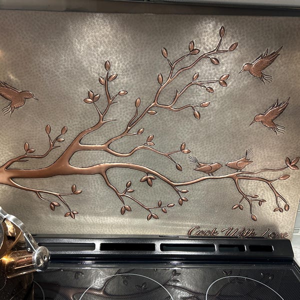 Copper Kitchen Backsplash Tile Mural, Birds on Tree Branches With ...