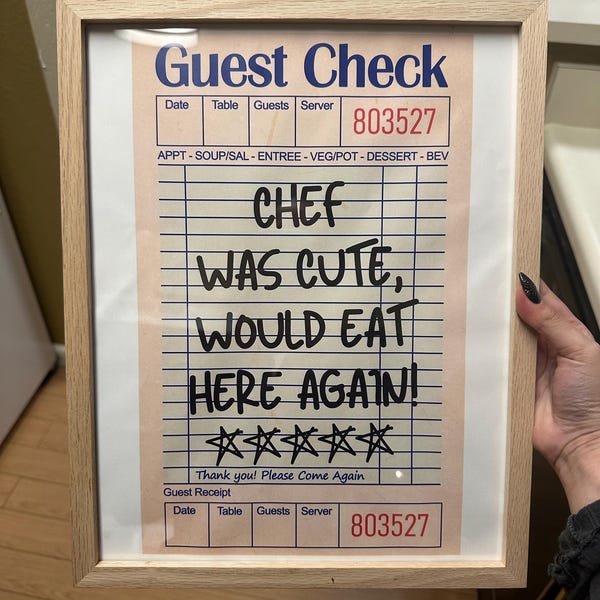 Guest Check Print, Chef Was Cute Would Eat Here Again, Guest Check Wall ...