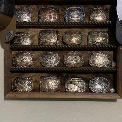 20 Buckle Rustic Western Buckle Display With Cowhide Backing and No ...