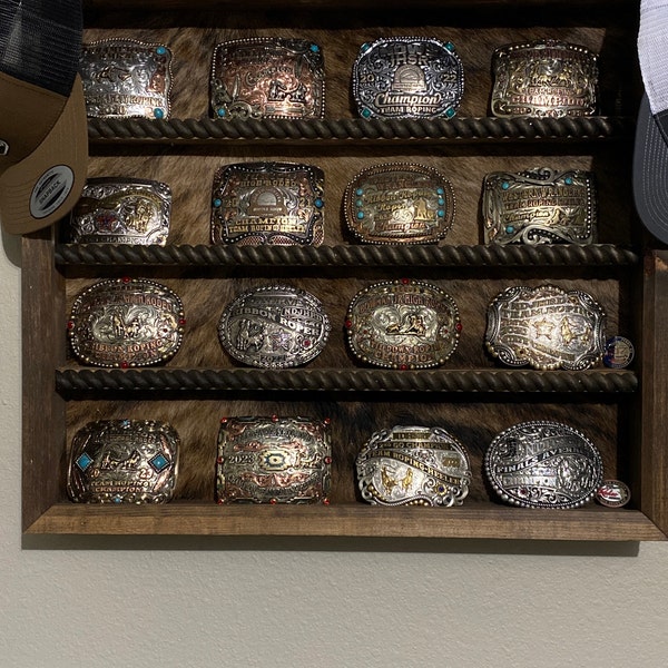 20 Buckle Rustic Western Buckle Display With Cowhide Backing and No ...