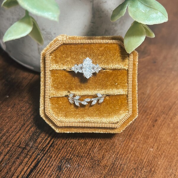 Marquise Cut Moissanite Engagement Ring Set Vintage Rose Gold Cluster ...