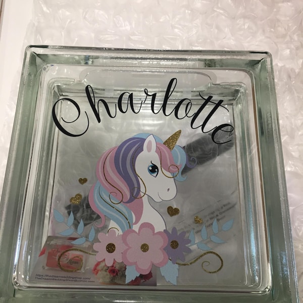 Personalized Baby Glass Block Savings Piggy Bank, New Baby Boy Gift ...