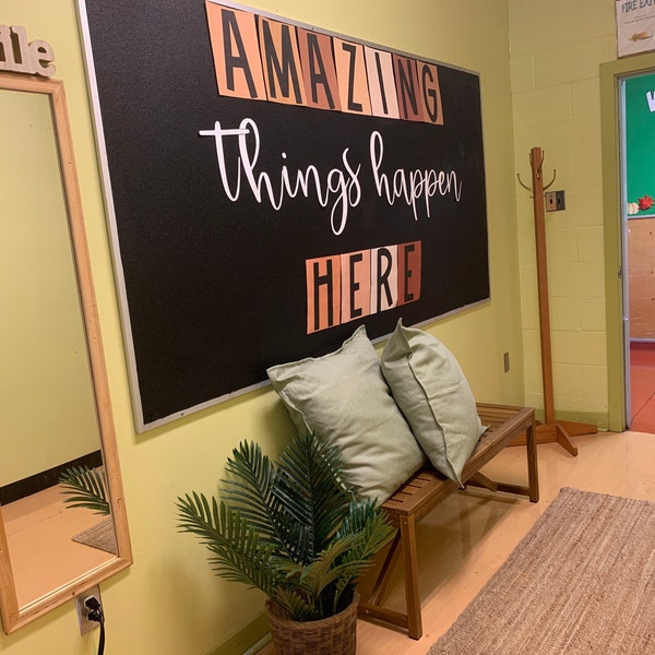 Neutral Boho Modern Amazing Things Happen Here Bulletin Board Kit and ...