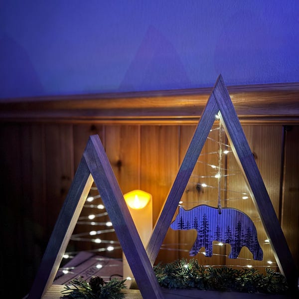 Handcrafted Wooden Pine Tree Decor With Lights: Christmas Cabin Decor ...